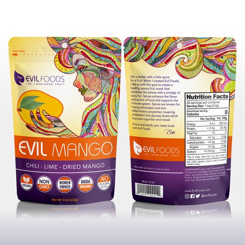 Diseños | Design unique packaging for "Evil Foods" spiced dried fruit ...
