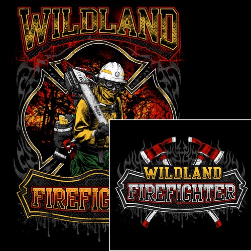 Wildland Firefighter walking out of forest fire (T-Shirt) | T-shirt contest