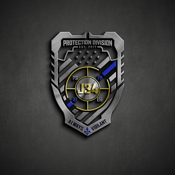 Design a military logo for our j34 protection division that includes fp ...