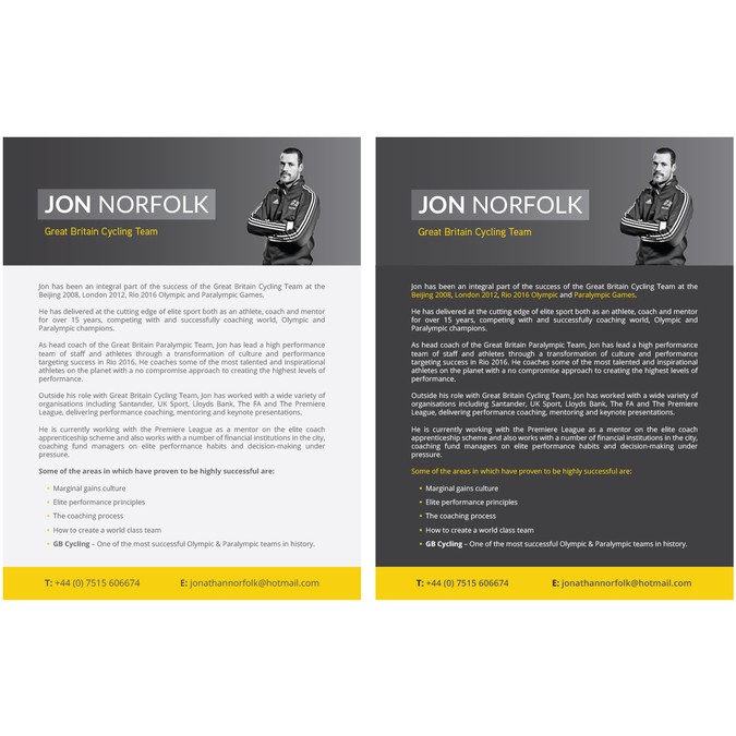 Design a profile page for an elite sports coach | Other design contest