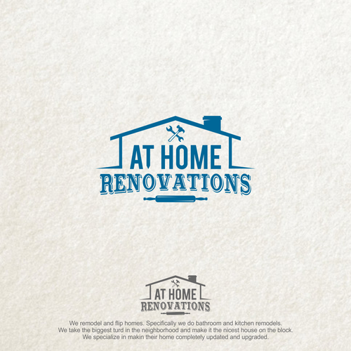 Create a logo for At Home Renovations, a kitchen and bath remodeling ...