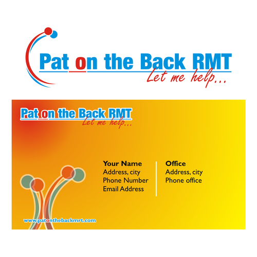 Create the next logo and business card design for Pat on the Back RMT ...