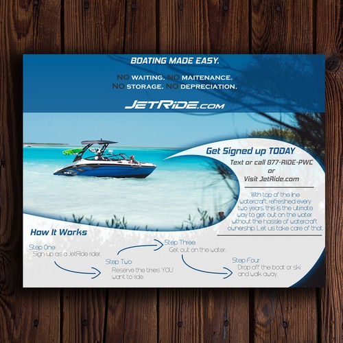 Create a postcard/flyer with an amazing look for a boat and jet ski ...
