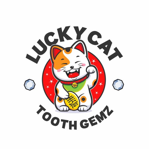 Designs | Lucky Cat Tooth Gemz illustration for a tooth jeweler! | Logo ...