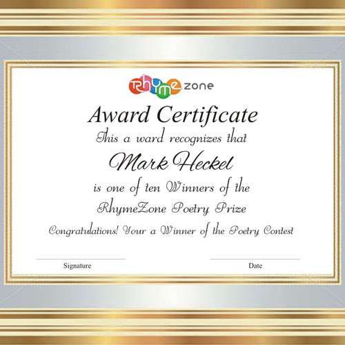 Create a beautiful award certificate for the rhymezone poetry prize ...