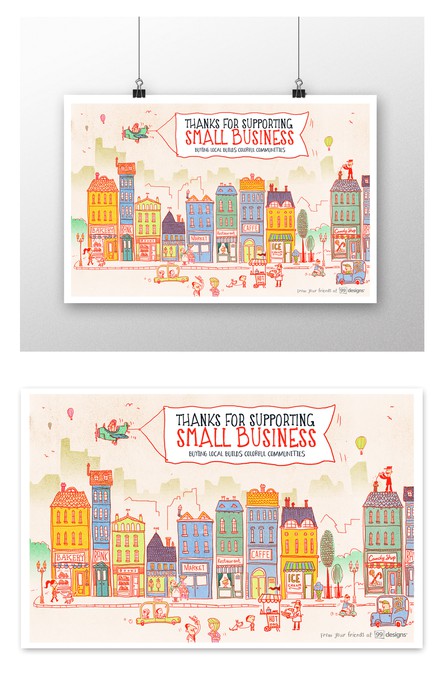 Design a fun, happy illustration of a small town for 99designs ...