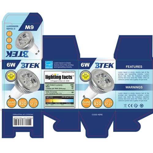 Create a brand led lighting retail packing box with recycled paper ...