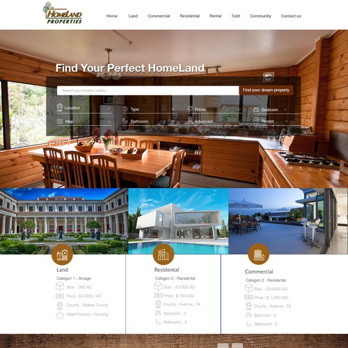 Create a clean, rustic page for a local real estate company | Landing ...