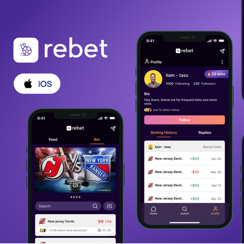 Designs | rebet: a social media betting platform | App design contest