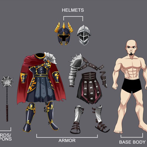Create the main Gladiator character for an innovative new online game ...