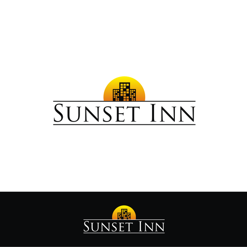Create a modernize logo for Sunset Inn with Solid background color in ...