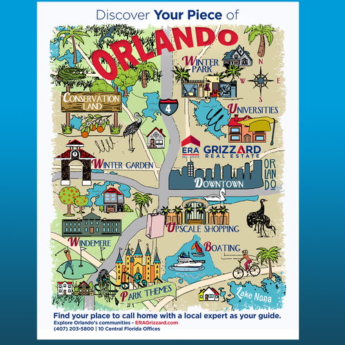 Create a fun illustrated map of Orlando, Florida for a Real Estate ...