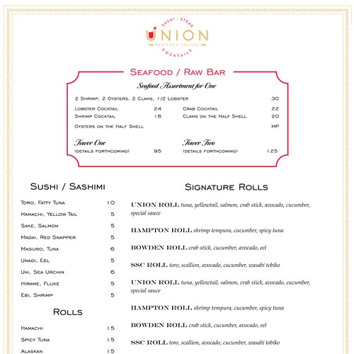 Designs Union Steak Sushi Dinner Menu Menu Contest