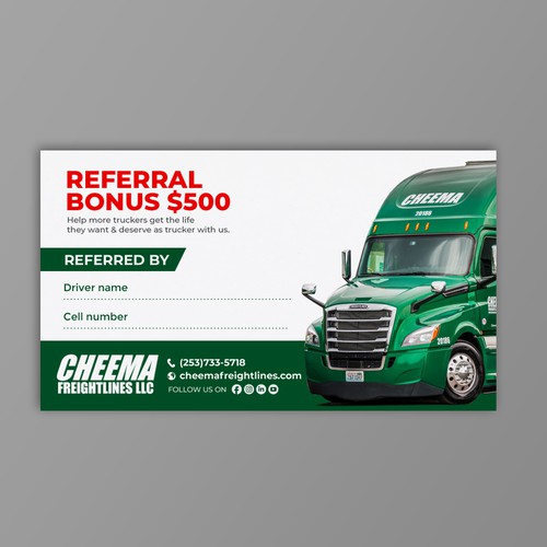 Designs | Design an eye catching referral recruit card for truck ...