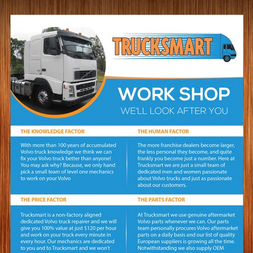 Design a workshop brochure to attract truck drivers for all repairs and ...