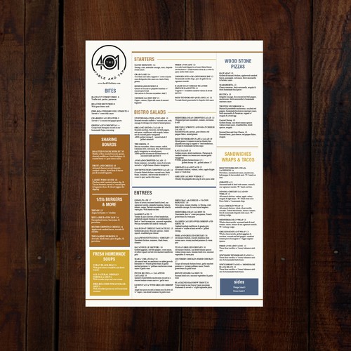 THE '401 TABLE AND TAP MENU DESIGN | Menu contest