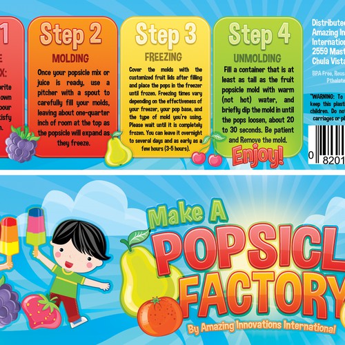 Create a simple and captivating Fruit Popsicle package design for kids ...