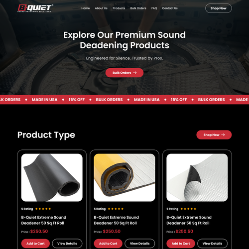 Designs | B-Quiet.com - Shopify Ecomm Store | Web page design contest