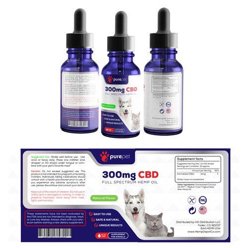 Design Labels for Pure Pet - A high CBD hemp oil supplement for animals ...