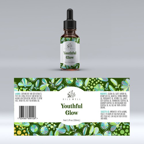 Product label for Youthful Glow - a 100% organic face oil serum ...