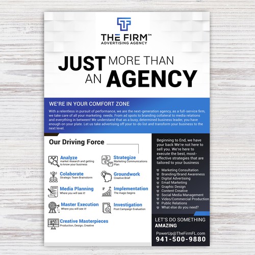Ad Agency One-sheet/Fact-Sheet | Postcard, flyer or print contest