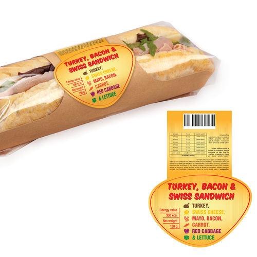 Create a fresh modern label for pre packaged sandwiches, wraps & rolls ...