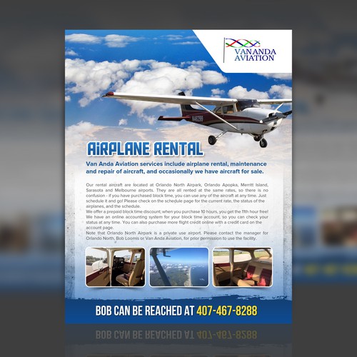 Design an Airplane Rental Flyer | Postcard, flyer or print contest