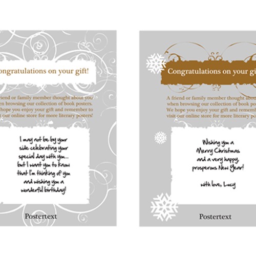 Design a gift note template for our literary poster company ...