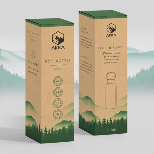 Create a powerful packaging for an eco bottle. 2% of revenue straight ...