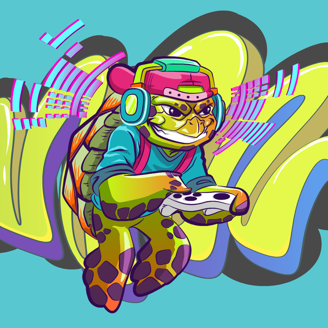 Character Art - Sea Turtle Gamer wearing Headphones | Illustration or ...