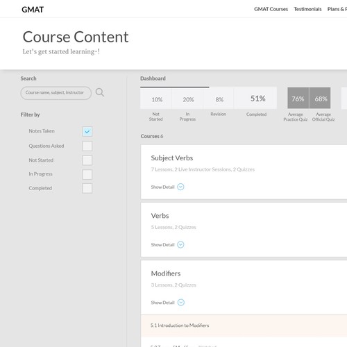Course page interaction design | Web page design contest
