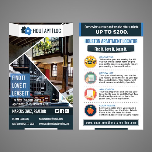 Design a modern, edgy, fun postcard for HOU Apartment Locator ...