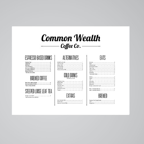 New MENU for 3rd Wave Coffee Shop | Menu contest