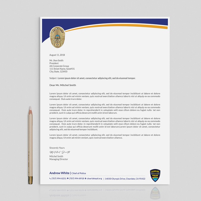 Clearlake Police Letterhead | Stationery contest