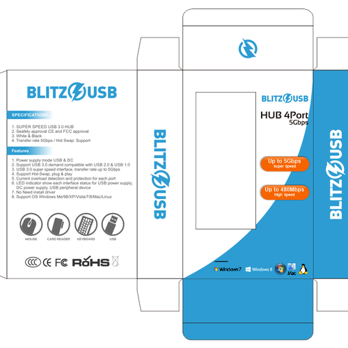 Create a striking, high quality outer package design for Blitz USB hub ...