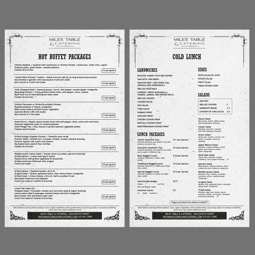 Create Catering Menus for Miles Table & Catering | Menu contest