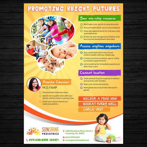 Create a kids friendly flyer for Sunshine Pediatrics | Postcard, flyer ...