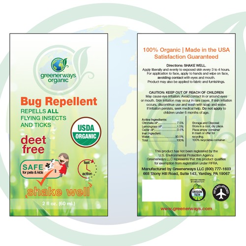 Create a dynamic beautiful label for our 100%USDA Certified Organic Bug ...