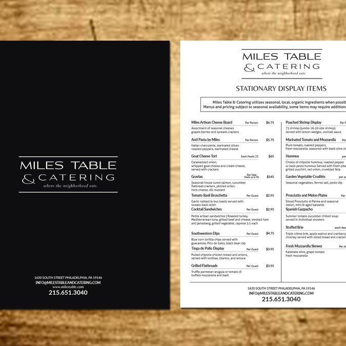 Create Catering Menus for Miles Table & Catering | Menu contest