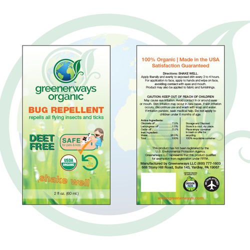 Create a dynamic beautiful label for our 100%USDA Certified Organic Bug ...