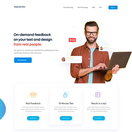 Designs | Landing Page for a message testing startup | Landing page ...