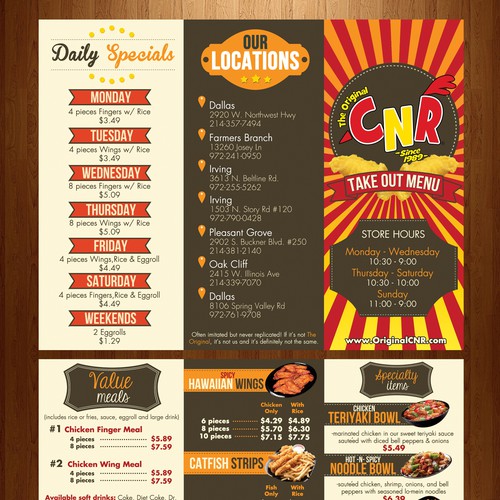 Designs | Create a takeout menu for The Original CNR - a quickly ...