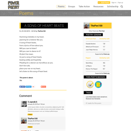 Power Poetry - Youth Poetry Platform Re-Design | Web page design contest