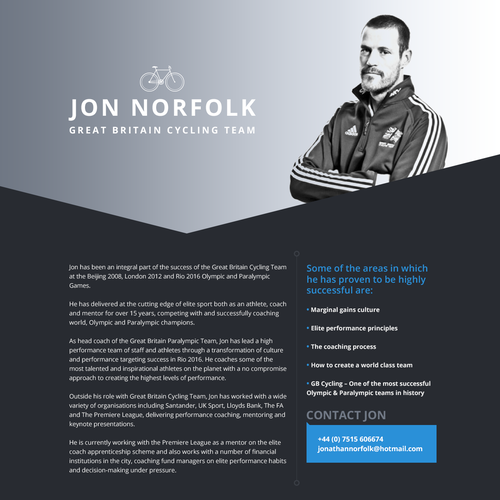 Design a profile page for an elite sports coach | Other design contest