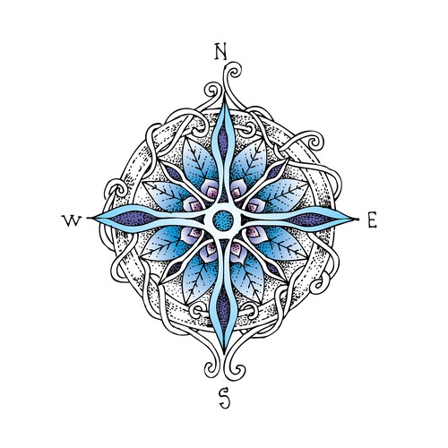 Girly Compass Tattoo Design