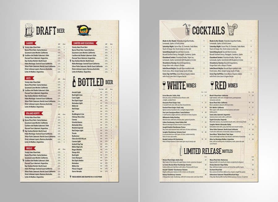 Simple beer menu layout for Shades Bar and Grill | Postcard, flyer or ...