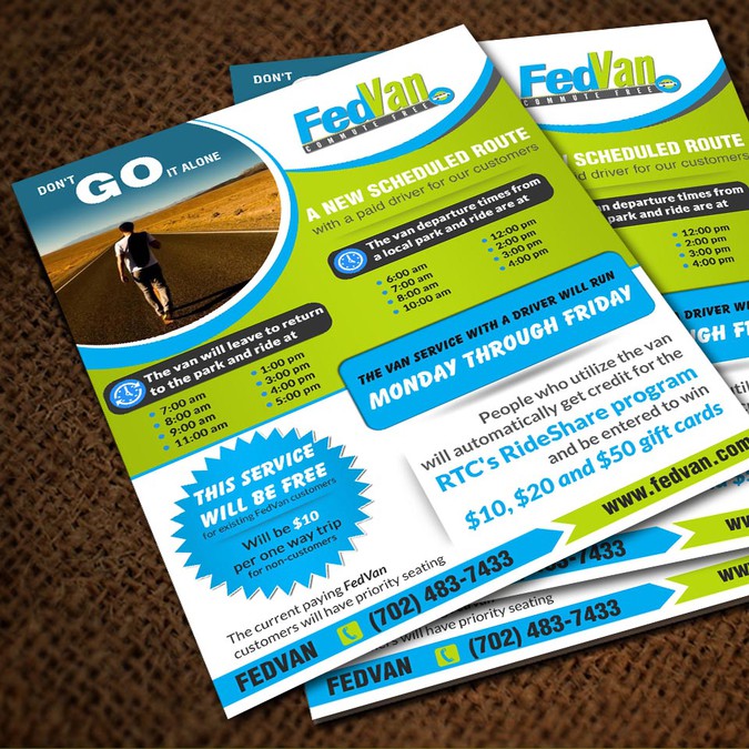 Flyer advertising new van service sized to fit under window shields ...