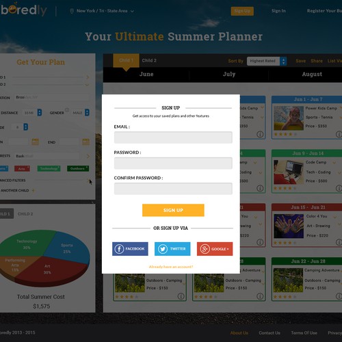 Modern and User Friendly web page design for an activity planning site ...