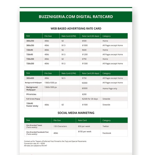 Advertisement Rate Card/Media Kit | Other book or magazine contest