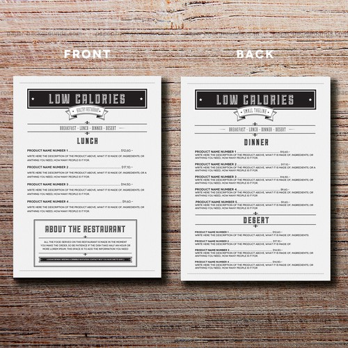 Low Calories Restaurant Menu , ASAP | Other design contest